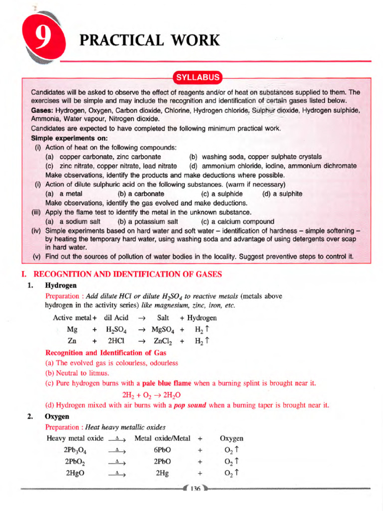 Chemistry Selina Chapter 9 Practical Work | PDF | Science & Mathematics | Technology & Engineering