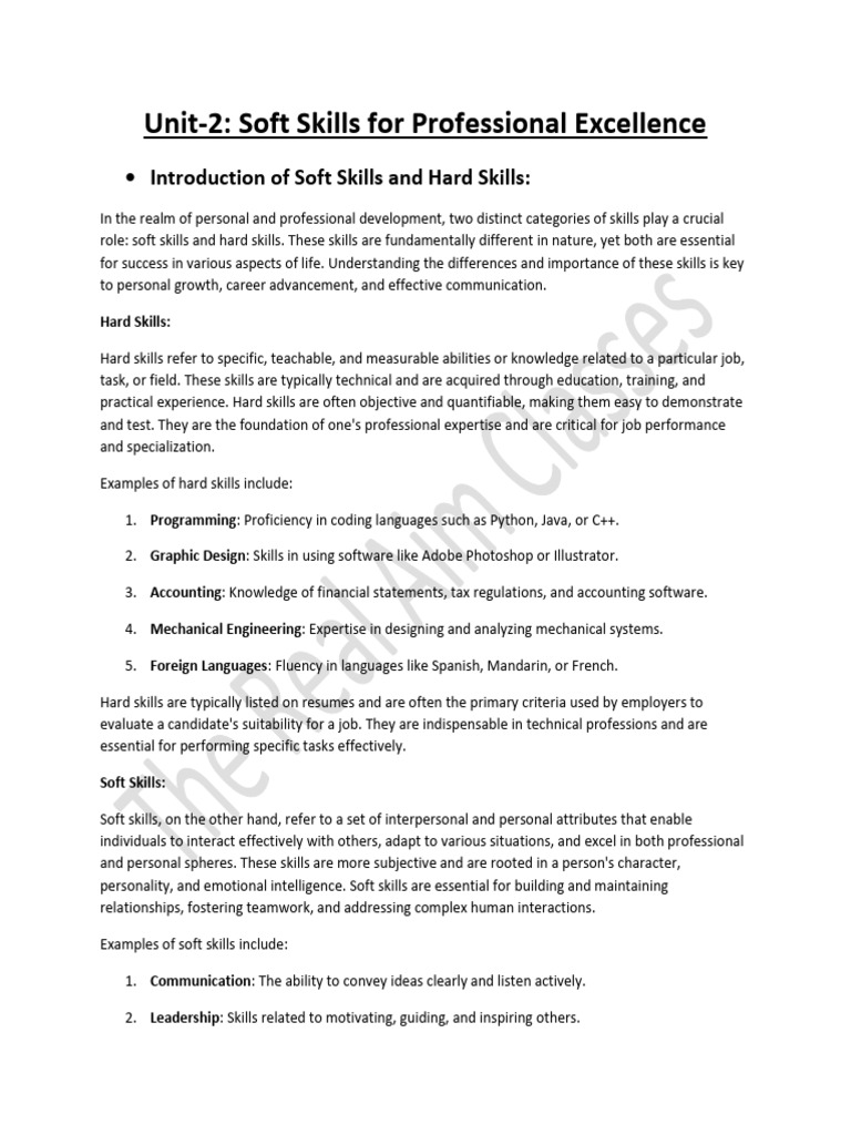 Unit-2 Soft Skills for Professional Excellence | PDF | Psychological ...
