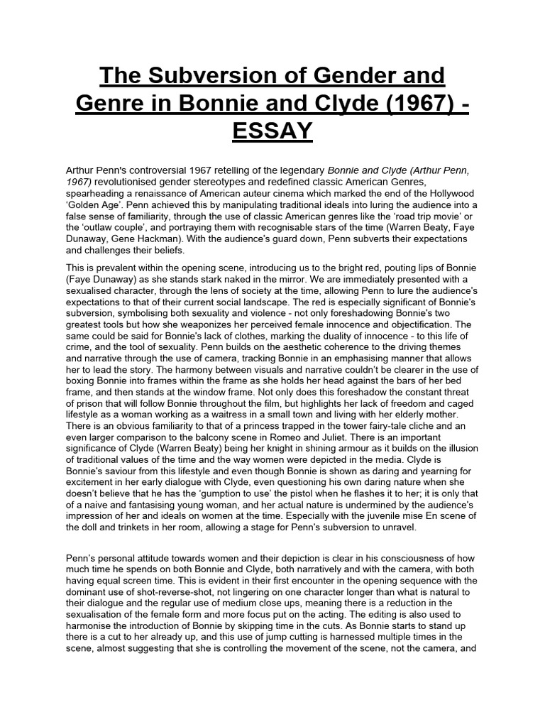 Bonnie and Clyde ESSAY | PDF | Masculinity | Gender