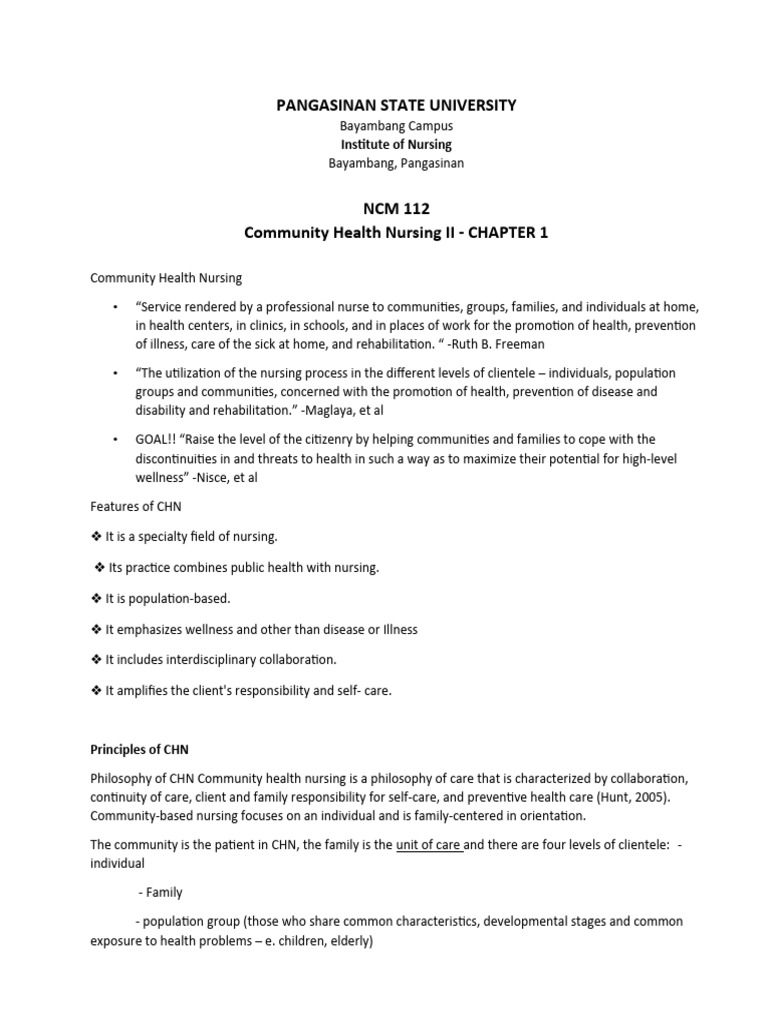 CHAPTER 1 Community Health Nursing II | PDF | Nursing | Preventive ...