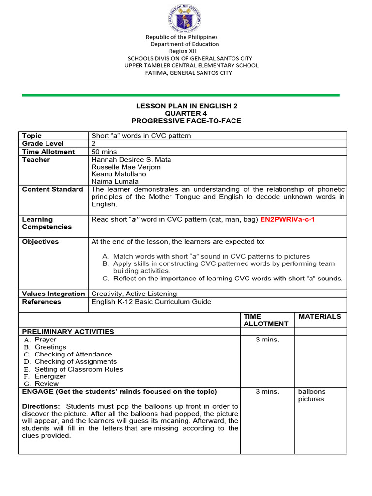English Lesson Plan | PDF | Lesson Plan | Consonant