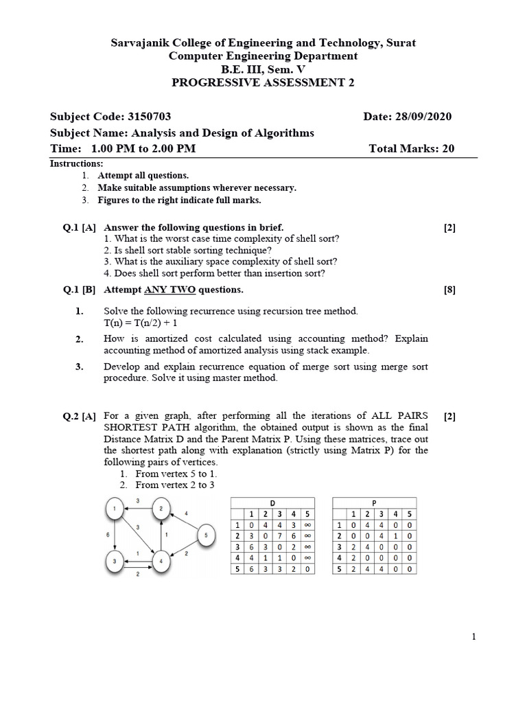 Analysis and Design of Algorithms | PDF | Matrix (Mathematics) | Recurrence Relation