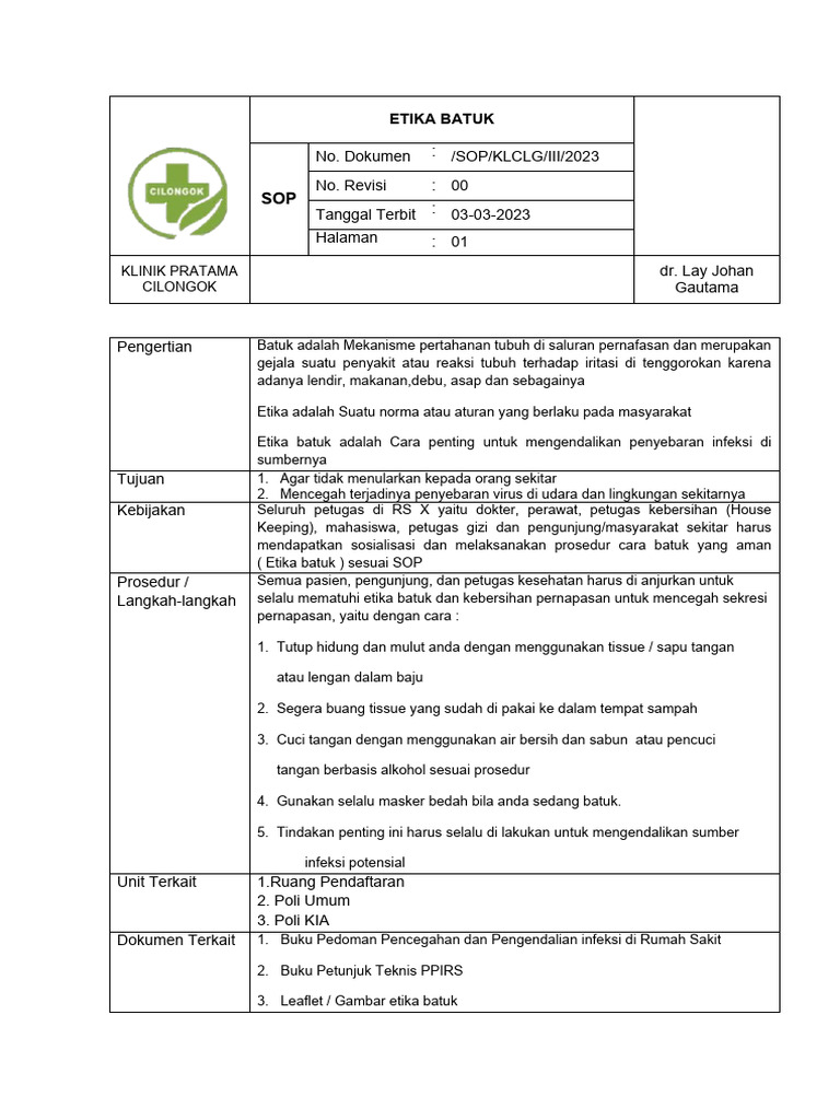 Sop Etika Batuk | PDF