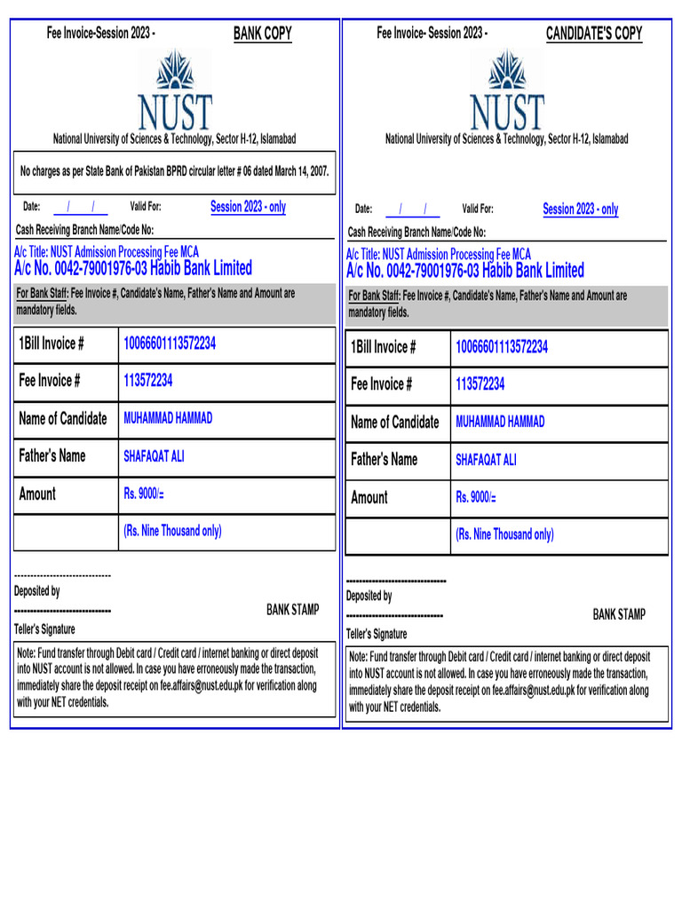 Nust Challan | PDF | Banks | Fee