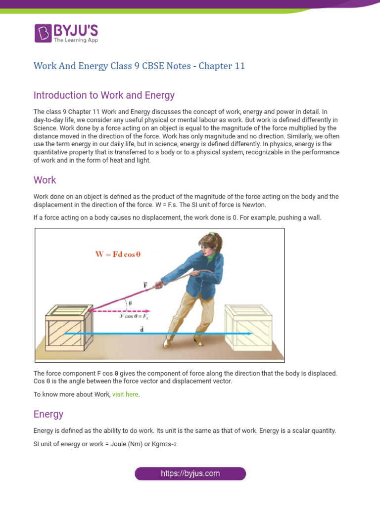 Work and Energy Class 9 | PDF | Force | Potential Energy