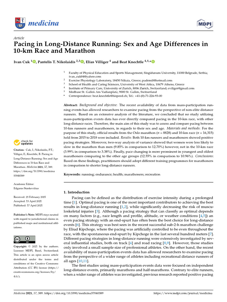 Pacing in Long-Distance Running Sex and Age Differences in 10-Km Race ... Pacing in Long-Distance Running Sex and Age Differences in 10-Km Race ...