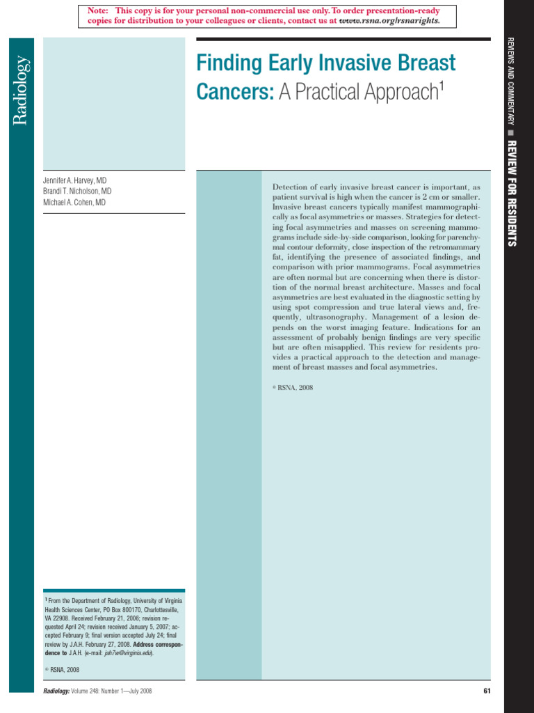 Early IBC | PDF | Mammography | Breast Cancer