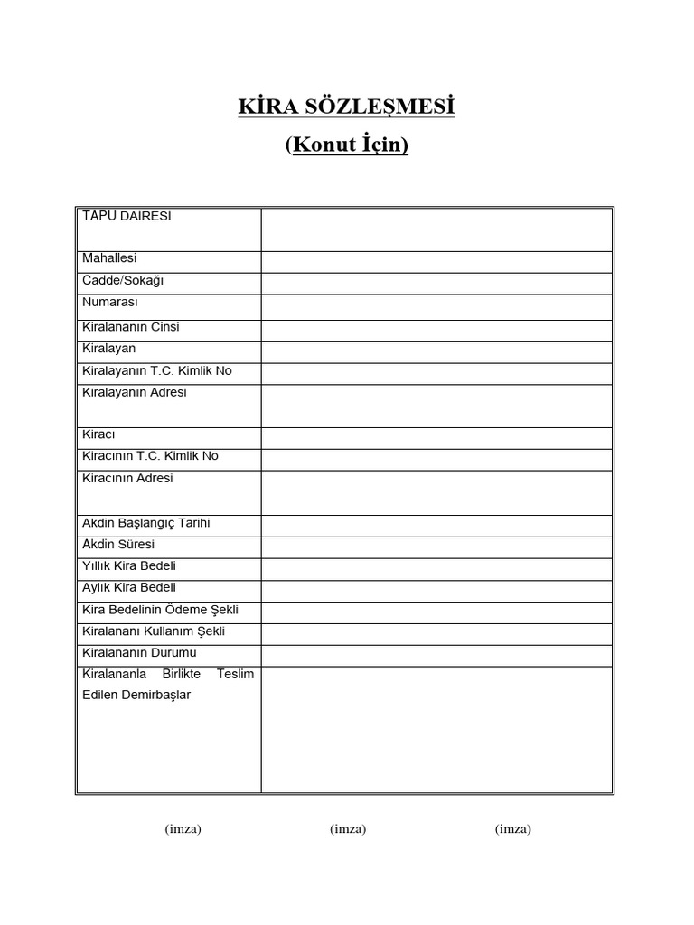 Kira Kontratı Kira Sözleşmesi PDF | PDF