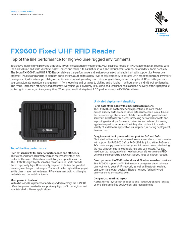 fx9600 Specification Sheet en Us | PDF | Radio Frequency Identification ...