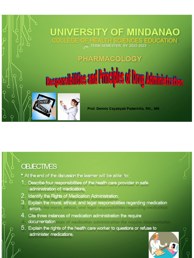 Responsibilities and Principles of Drug Administration | PDF | Dose (Biochemistry) | Chemistry