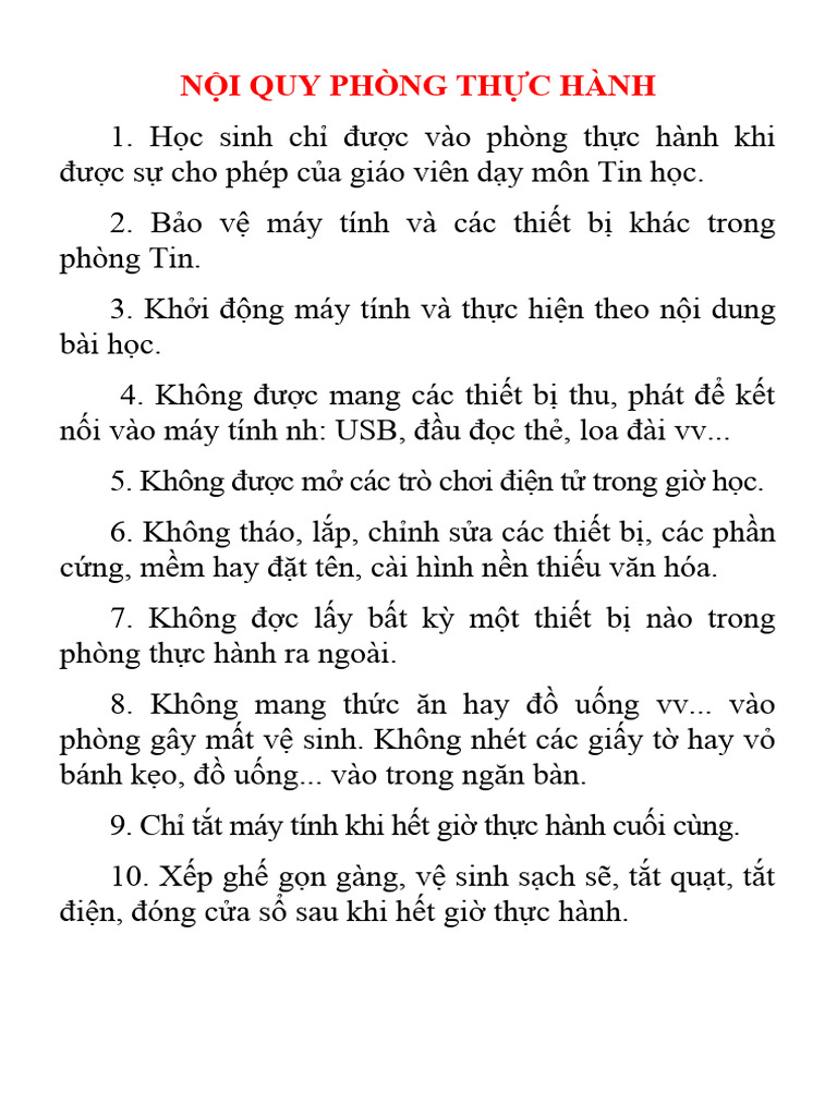 N I Quy Phòng TH C Hành | PDF