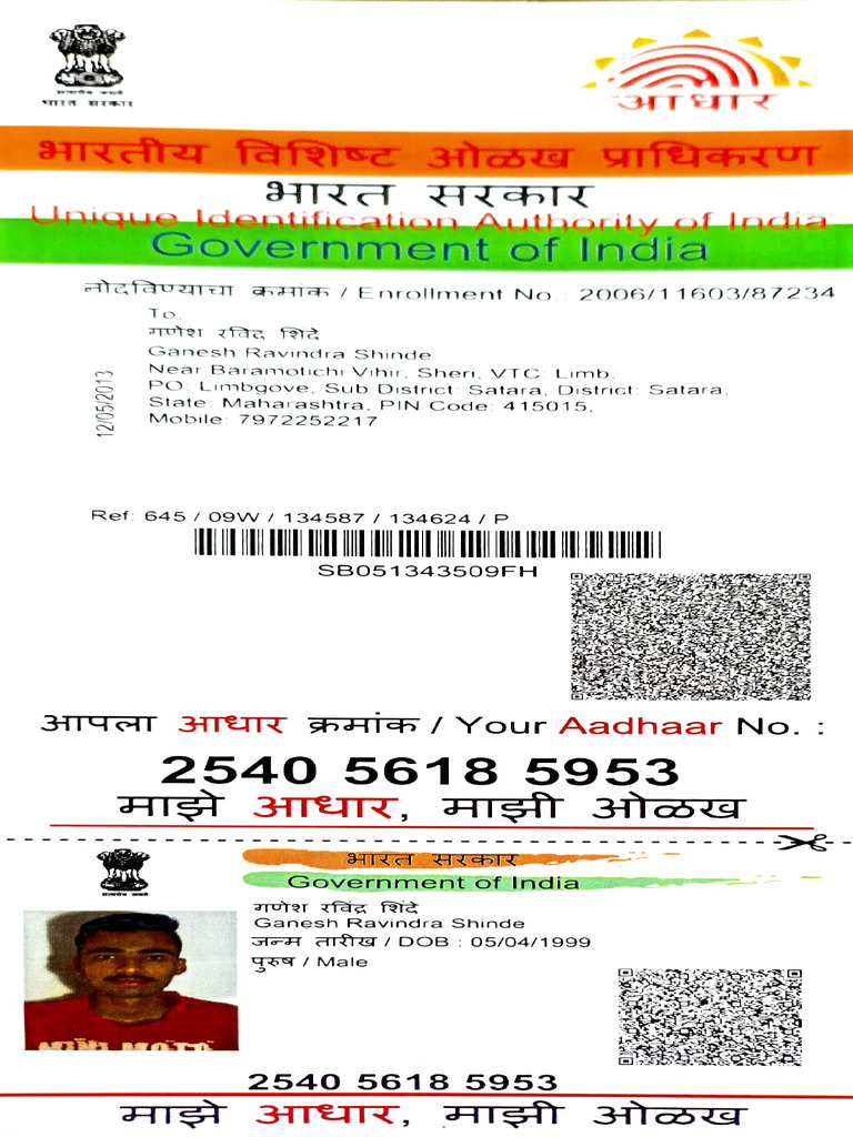 Ganesh Shinde's Aadhaar Details | PDF