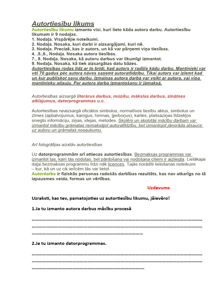 Autortiesību Likums+uzdevums | PDF