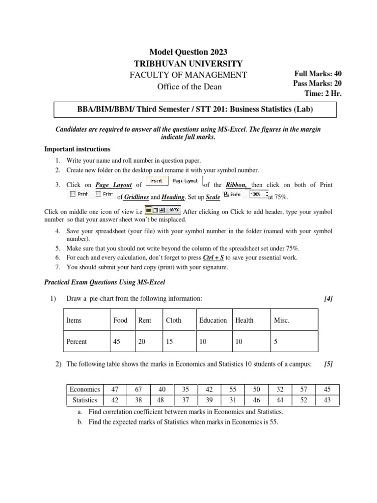 Model Question For BBA BIM and BBM 3rd Sem Statistics | PDF | Mean ...
