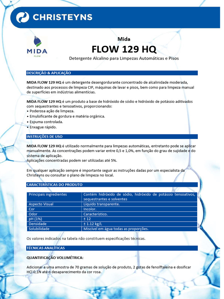 Mida Flow 129 HQ | PDF | Alcalinidade | Hidróxido de sódio