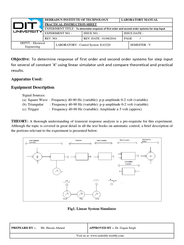 Lab Manual Control Lab To Determine The Response of Ist Order and Iind Order | PDF | Damping ...