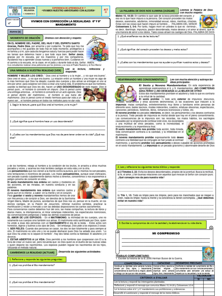 Act 31 Vivimos Con Corrección La Sexualidad 6° y 9° Manda 2023 - 4° | PDF | Amor | Matrimonio