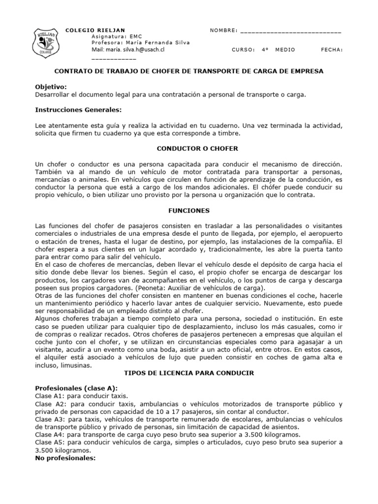Guia Contrato de Trabajo para Chofer | PDF | Conducción | Transporte