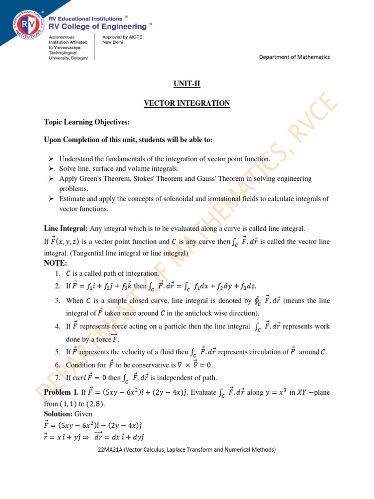 Vector Integration and Green's Theorem | PDF | Integral | Flux