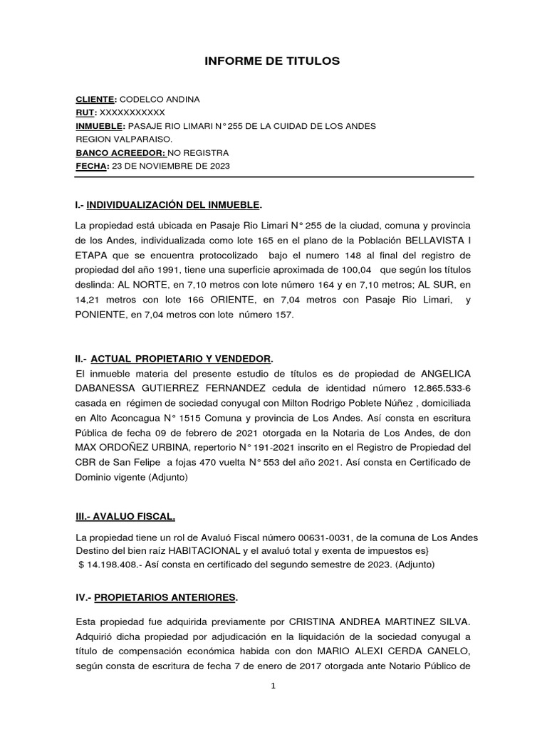 Informe de Titulos Dieciocho 145 | PDF | Valoración (Finanzas) | Propiedad