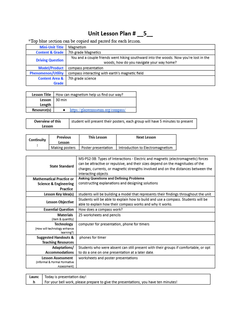 Lesson Plan Five | PDF | Magnetism