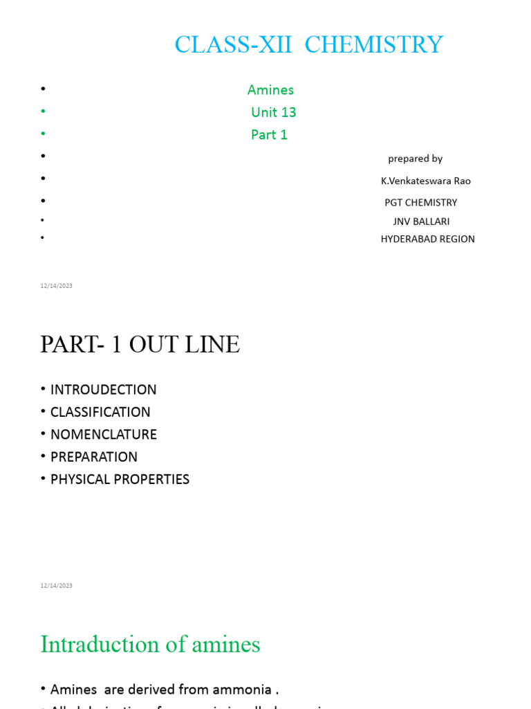 CLASS -12 CHEMISTRY - AMINES | PDF | Amine | Chemical Reactions
