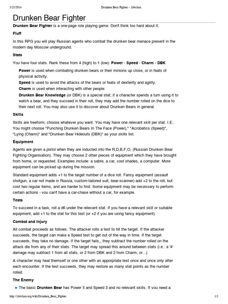 Drunken Bear Fighter - 1d4chan | PDF | Tabletop Games | Role Playing Games