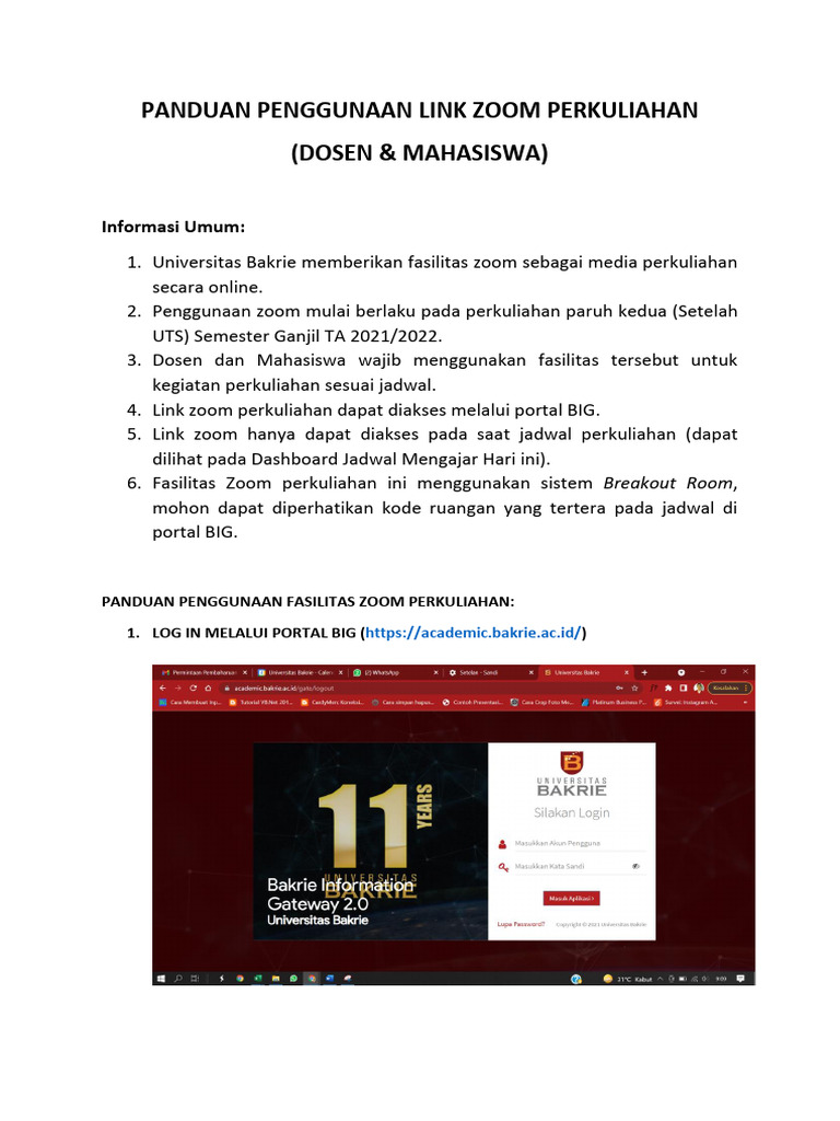 PANDUAN PENGGUNAAN LINK ZOOM PERKULIAHAN [Dosen & Mahasiswa] | PDF