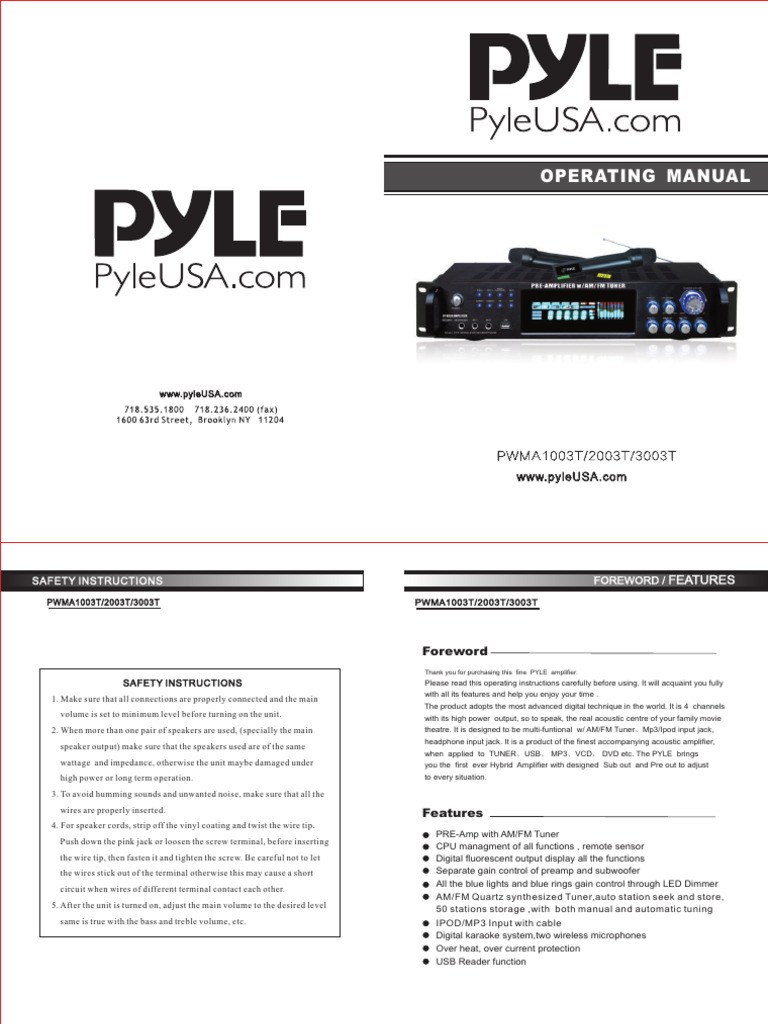 Amplificador Pyle PWMA 2003T | PDF | Loudspeaker | Microphone