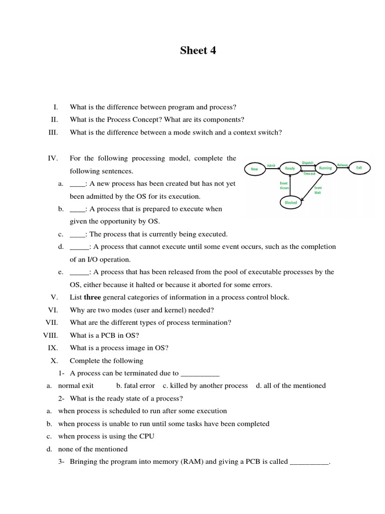 Sheet 4 - Os-1 | Download Free PDF | Process (Computing) | Operating System