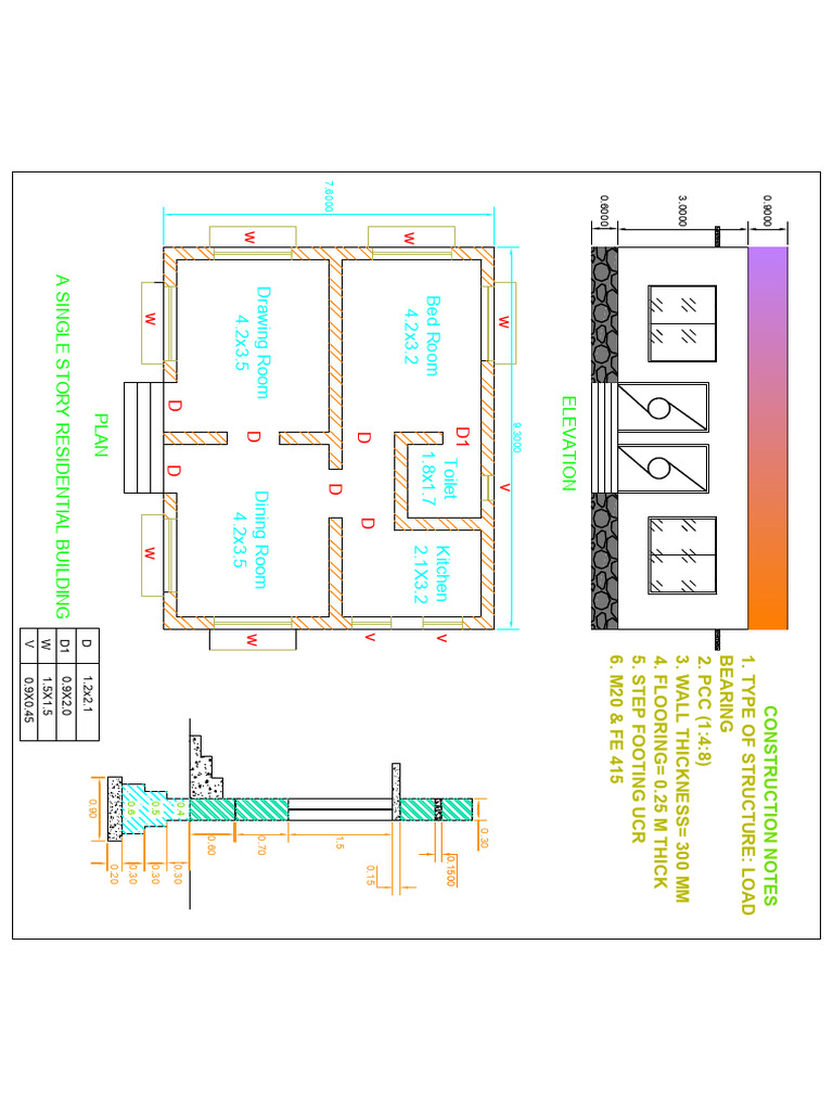 Load Bearing Structure Plan, Elevation, Section | PDF