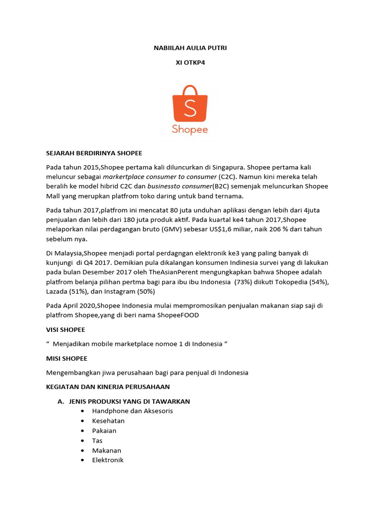 Sejarah dan Perkembangan Shopee | PDF