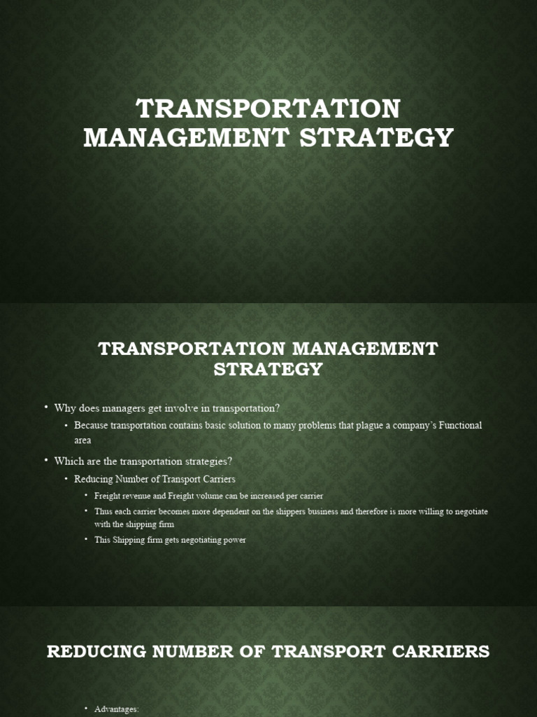 Transportation Management Strategy Chapter 3 | PDF | Cargo | Logistics