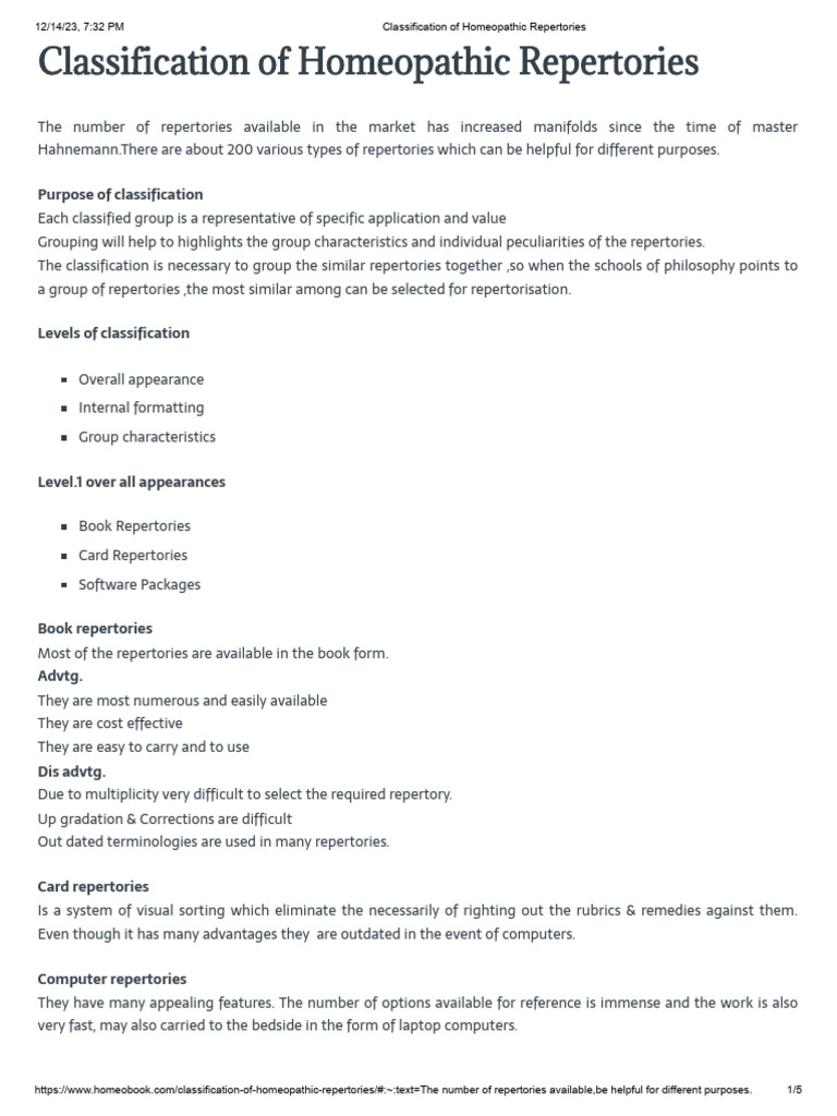 Classification of Homeopathic Repertories | Download Free PDF ...