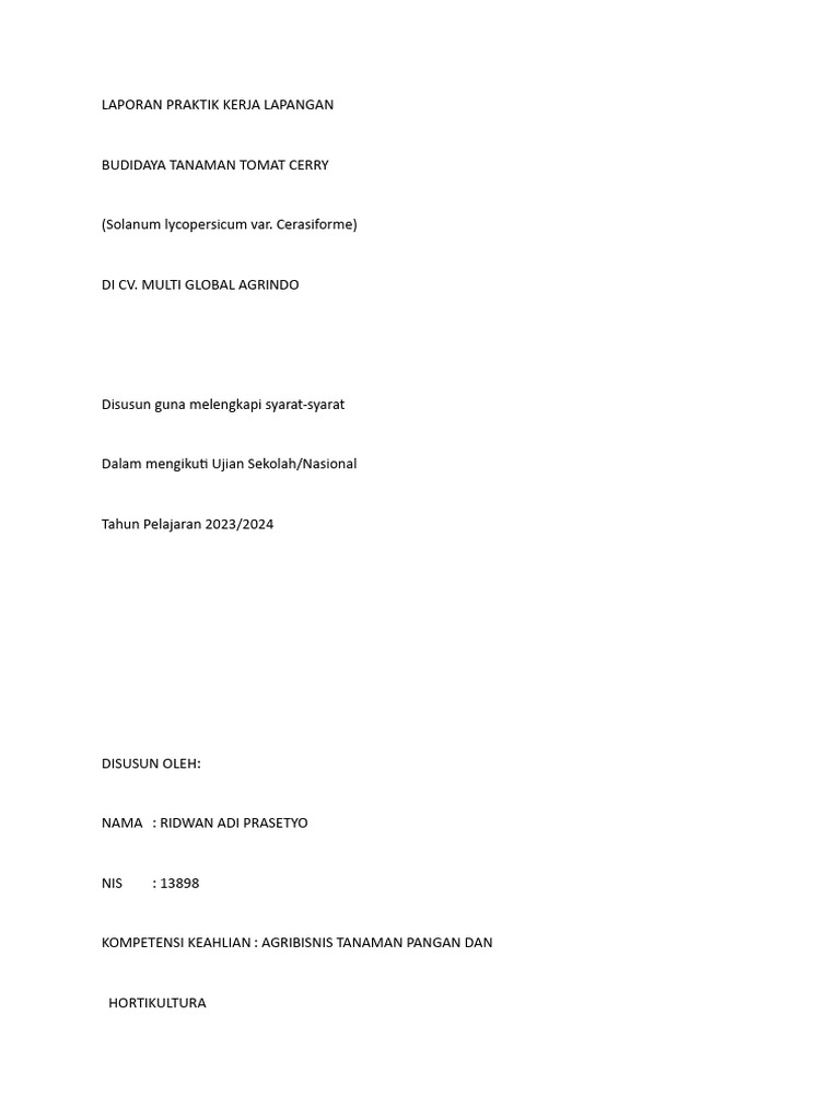 Budidaya Tomat Cerry di CV. Multi Global Agrindo | PDF