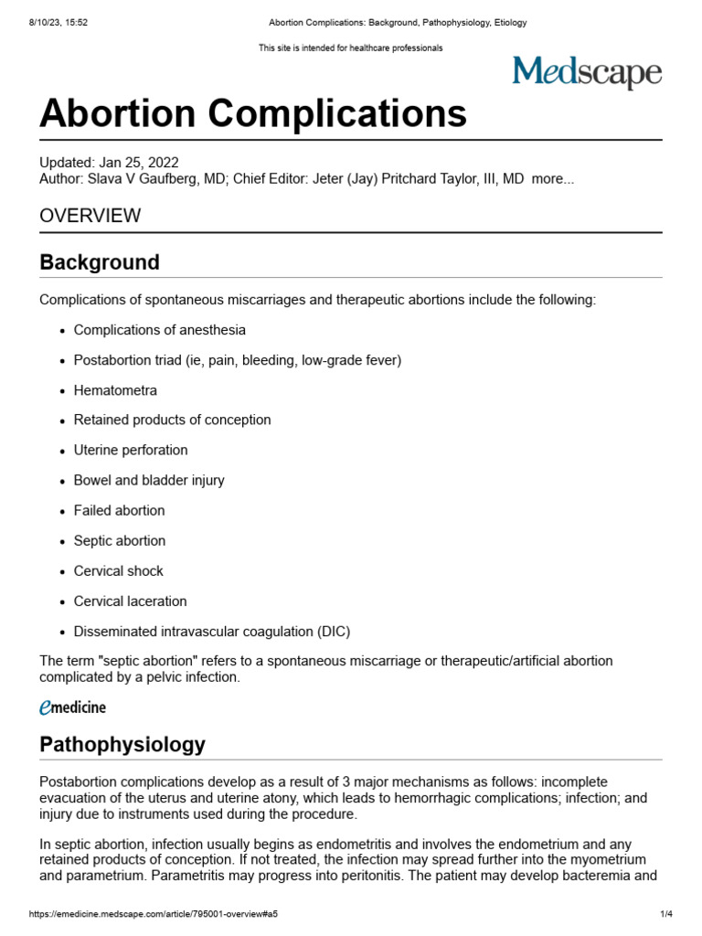 Abortion Complications - Background, Pathophysiology, Etiology | PDF ...