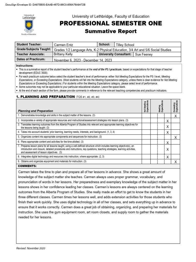 Student Teacher Performance Report | PDF | Educational Assessment ...