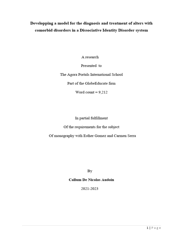 Developping a model for the diagnosis and treatment of alters with co ...