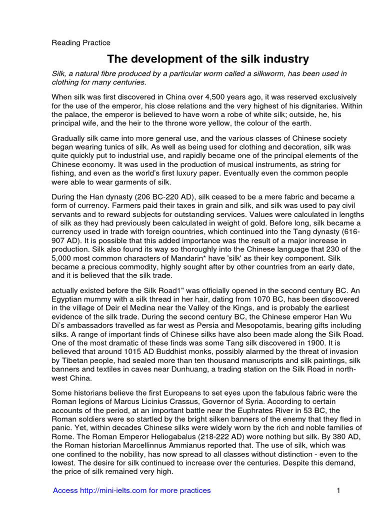 The Development of The Silk Industry | PDF | Silk | Weaving