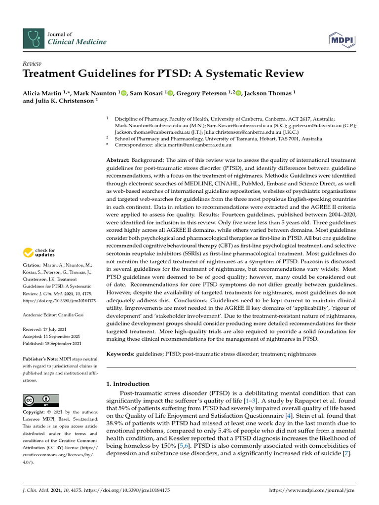 (Example SLR1) Treatment Guideline For PTSD A Systematic Review | PDF | Selective Serotonin ...