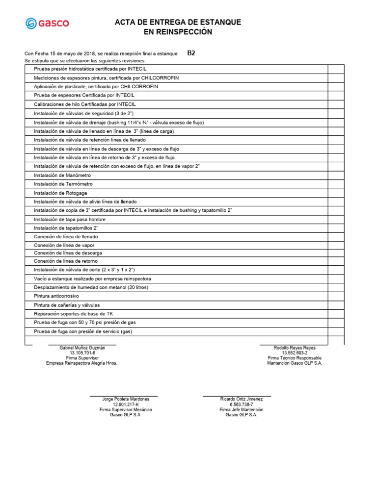 Acta de Entrega de Estanque B2 | PDF | Presión | Ciencias fisicas