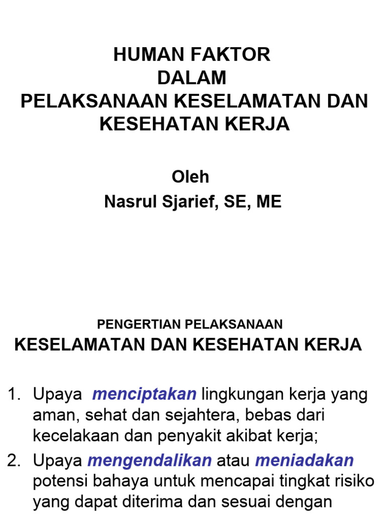 Makalah Pak Nasrul - Human Faktor - IMAC | PDF | Occupational Safety ...
