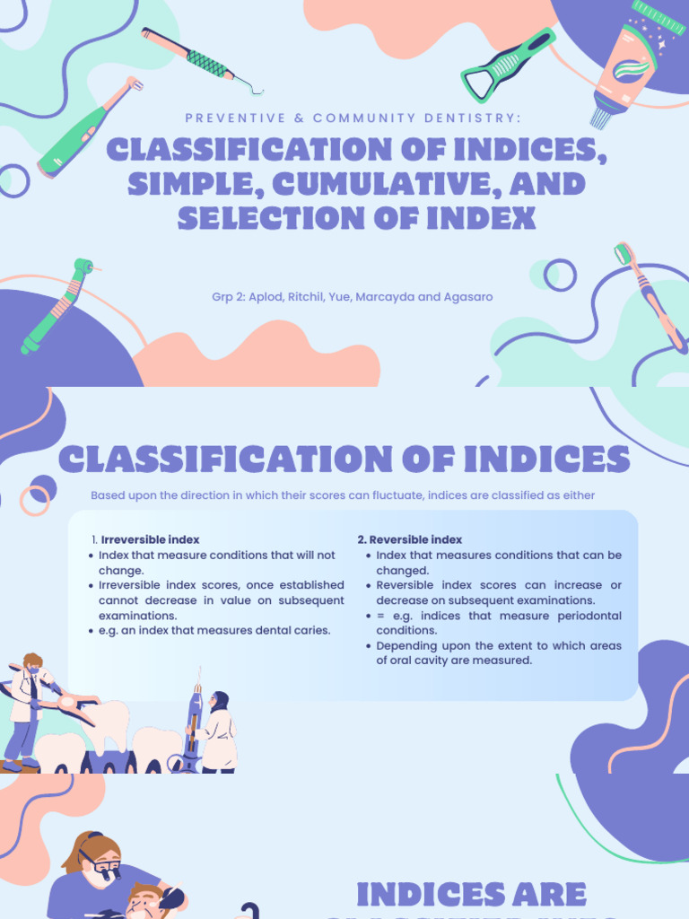 Classification of Dental Indices | PDF | Dentistry | Periodontology