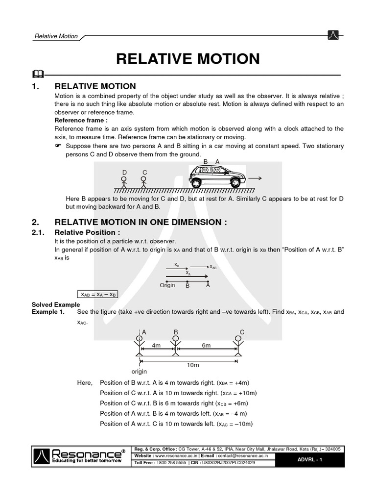 Theory Relative Motion E TOC | PDF | River | Acceleration