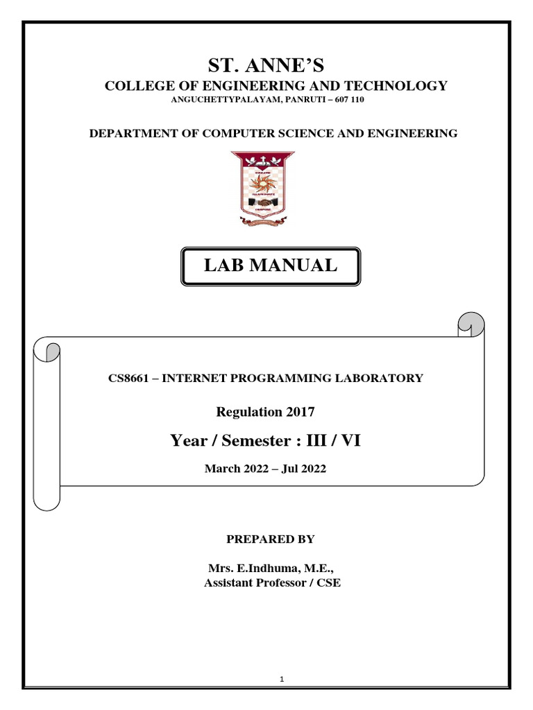 INTERNET PROGRAMMING LABORATORY-IP LAB (Pro-6) | PDF | World Wide Web ...