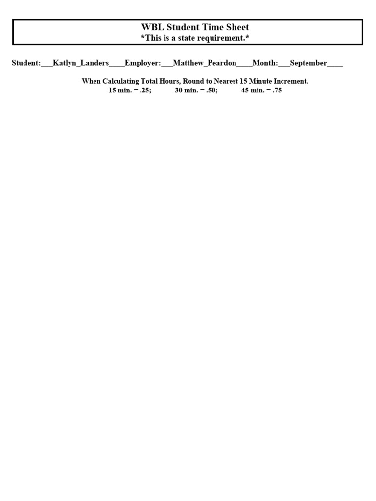 Ahs WBL Time Sheet 4 | PDF