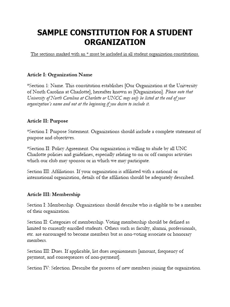 Sample Constitution for Student Organization | PDF | Committee | By Law