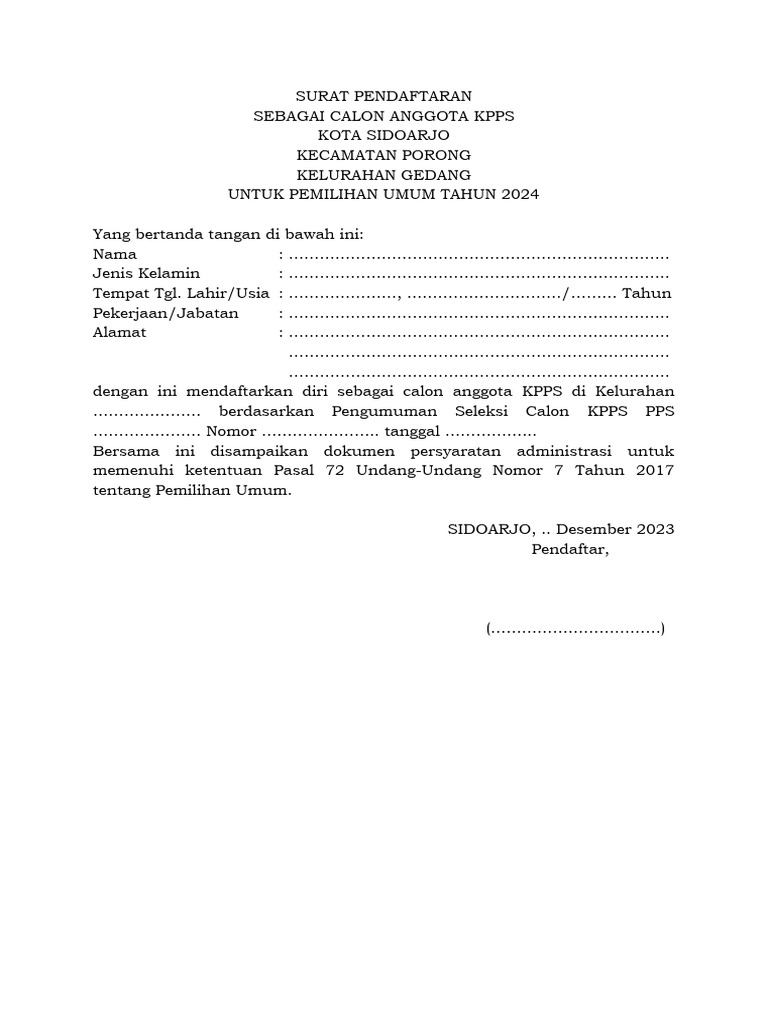 Surat Pendaftaran | PDF