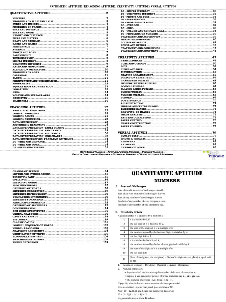 Aptitude & Skills Training Guide | PDF | Percentage | Numbers