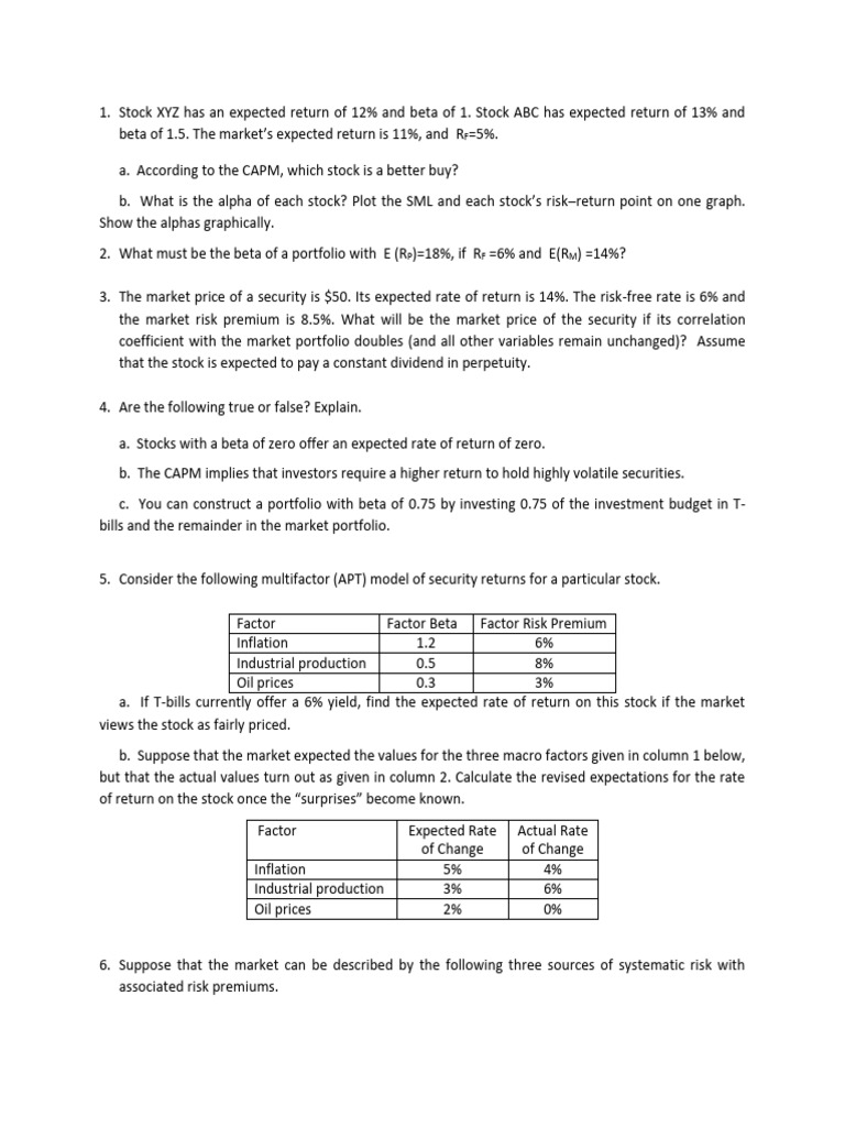 SV - Problems - Chapter 3 | PDF | Capital Asset Pricing Model | Beta (Finance)